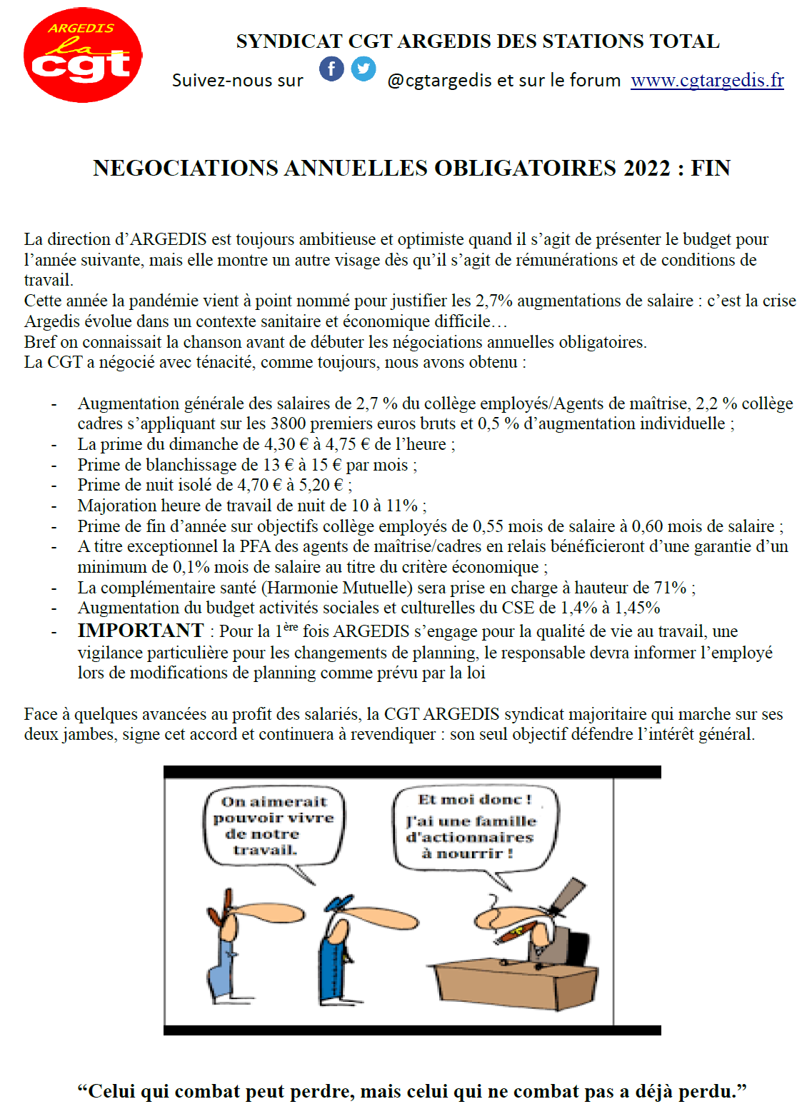 SYNDICAT CGT ARGEDIS DES STATIONS TOTAL